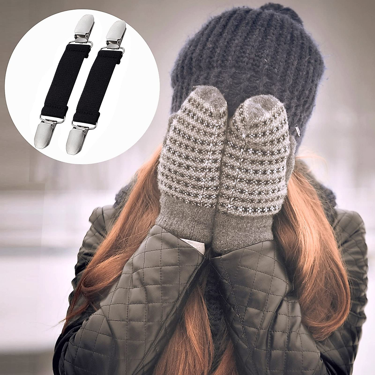 4Pcs Mitten Clips Kids Winter Glove Clips Stainless Steel Fit Dress Clips Toddler Glove Clips Elastic Mitten and Glove Caps Clips for Baby Kids Toddler and Adults Clothing Garments Clips