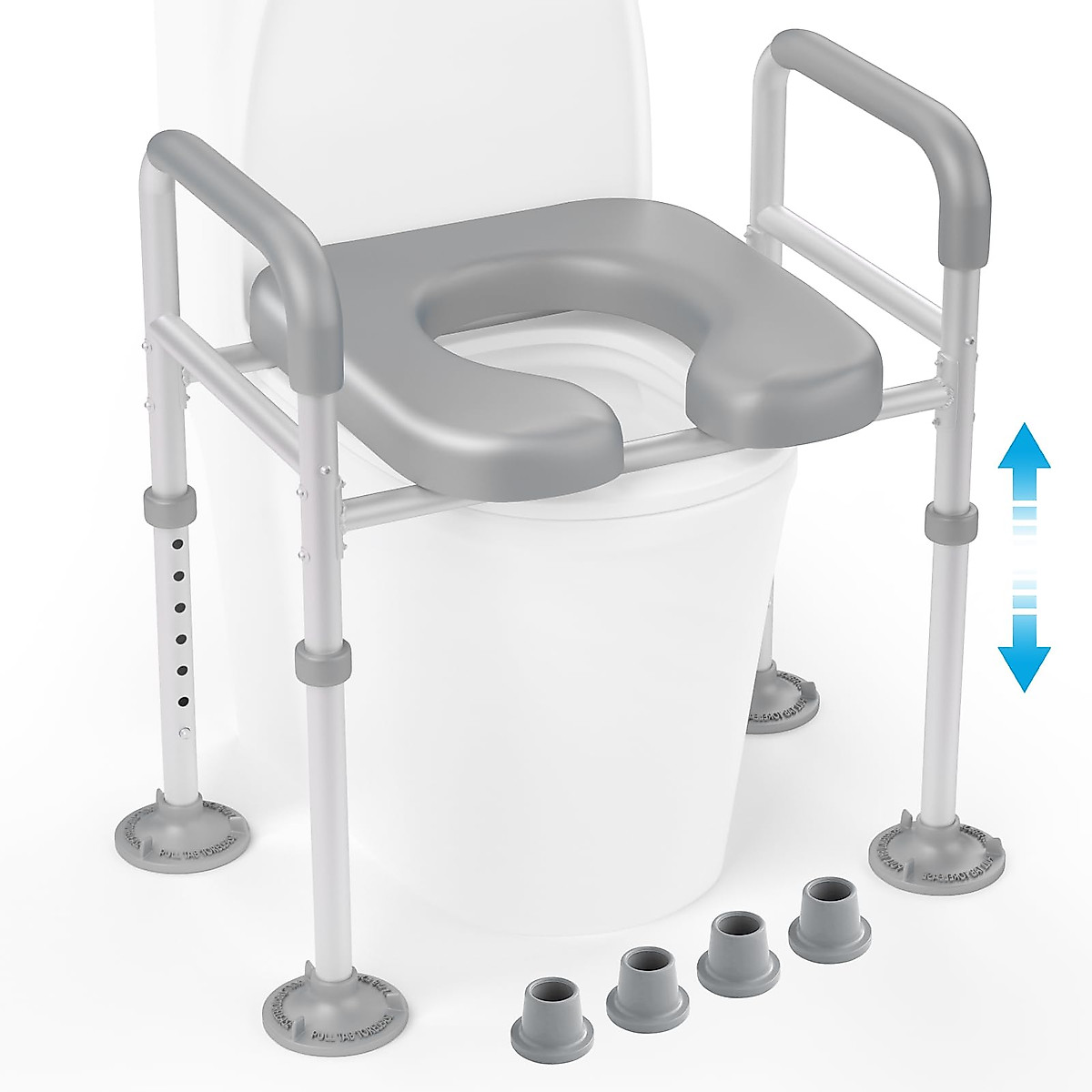 Raised Toilet Seat with Handles, 350lbs 7 Adjustable Height Elevated Toilet Seat Riser with Cozy Padded, Toilet Safety Frame Toilet Helper for Seniors, Handicap, Pregnant, Fit Any Toilet