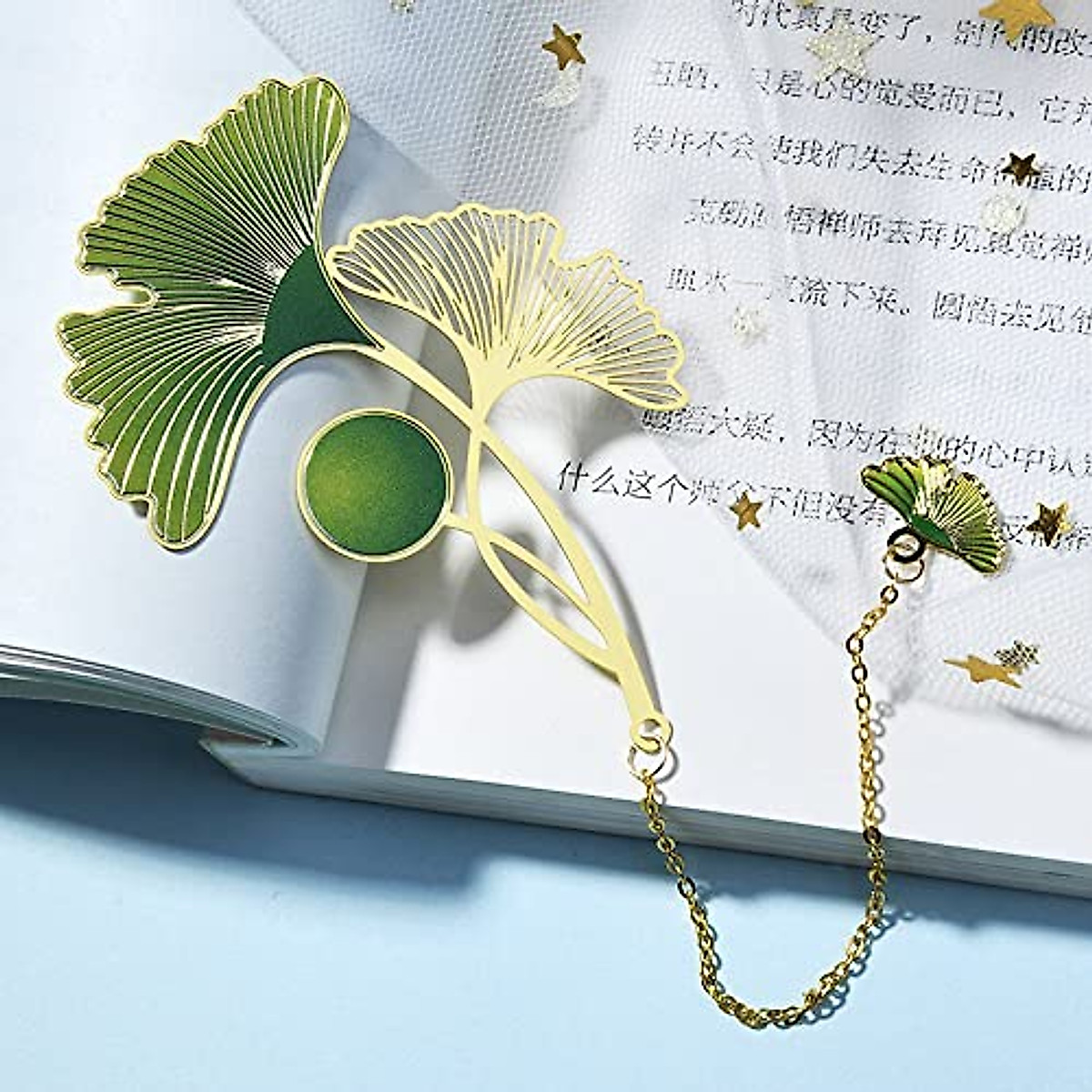 Bookmark 1PC Vintage Metal Bookmark Creative Lotus Flower Rose Leaf Vein Hollow Pendant Apricot Leaf Bookmark School Office Supplies(Lotus Leaf)