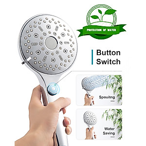 Shower Head-12 Functions High Pressure Handheld Showerhead with 96" Extra Long Hose for Pets Dog Bath, SR RUN RISE Detachable Water Saver Hand Shower Wand with Switch Button (Polished Chrome)