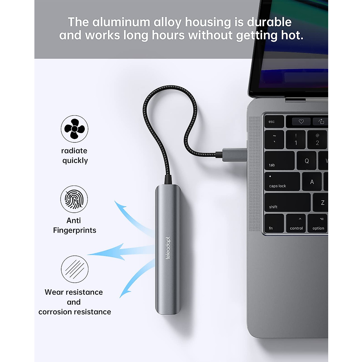Teleadapt USB Type-C 5-in-1 Hub Adapter. 4K HDMI, 1Gbps Ethernet, 3 x USB 3.0 5Gbps Data Ports. Ideal for MacBook Air/Pro, iPad Pro, Dell XPS