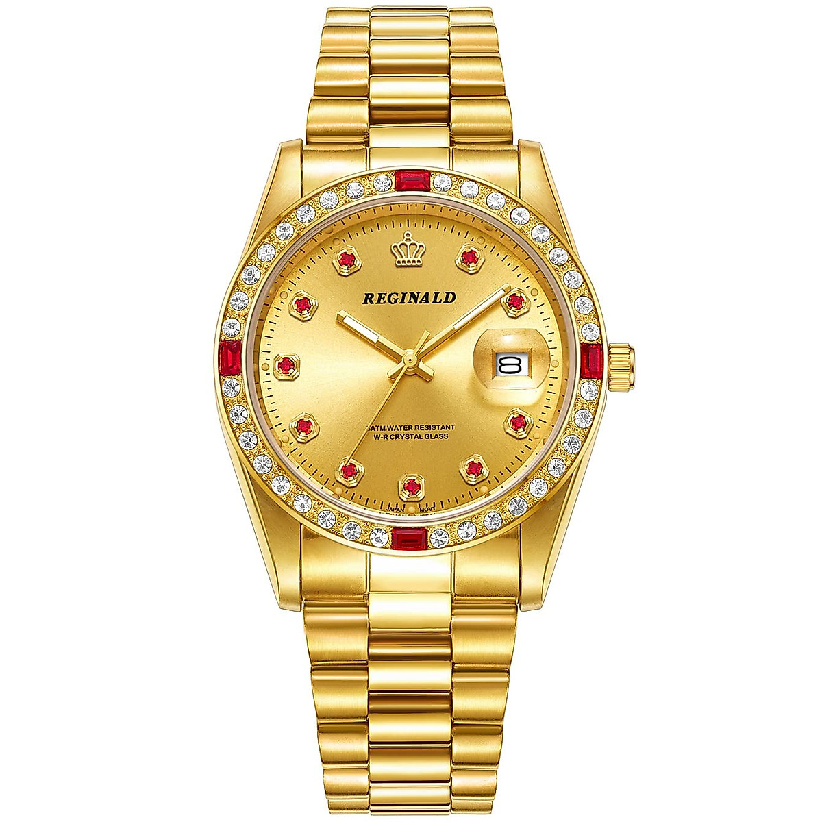 Reginald Watches for Men Hands Sapphire Full Gold Stainless Steel Quartz Dial Unisex Watch (Gold)