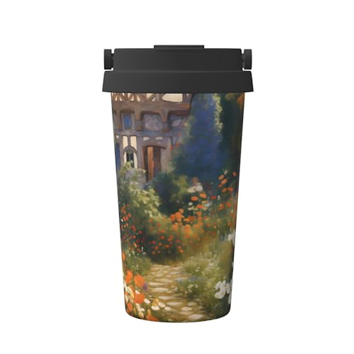 GTKSYNVE Reusable Coffee Mug with Lid and Handle, Cottage Garden Tumbler for Hot & Cold Drinks 16oz Stainless Steel Insulated Coffee Tumblers Double Wall Vacuum Thermal Cup