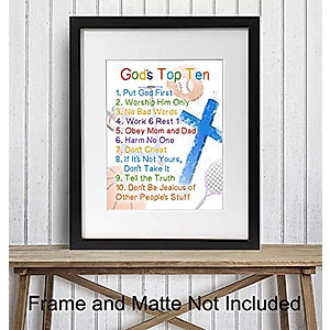 The Ten Commandments for Boys - Bible Verse Religious Christian Scripture Wall Art - Kids Wall Decor, Kids Bedroom Decor, Kids Wall Art - Gift For Child, Girls Room, Nursery Poster Print - 8x10