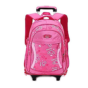 DAPERCI Travel Rolling Luggage Bag School Trolley Backpack Girls On Wheels Girl's Trolley School Wheeled Backpacks Child (Color : 6 Wheels Pink)