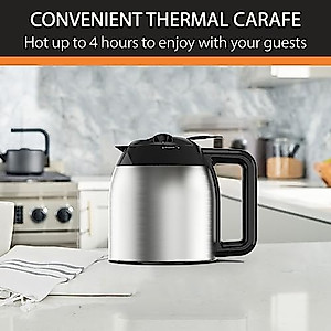 Krups Simply Brew Stainless Steel and Thermal Carafe Drip Coffee Maker 14 Cup Programmable, Customizable, Digital Display, Insulated Coffee Filter, Dishwasher Safe, Drip Free Silver and Black