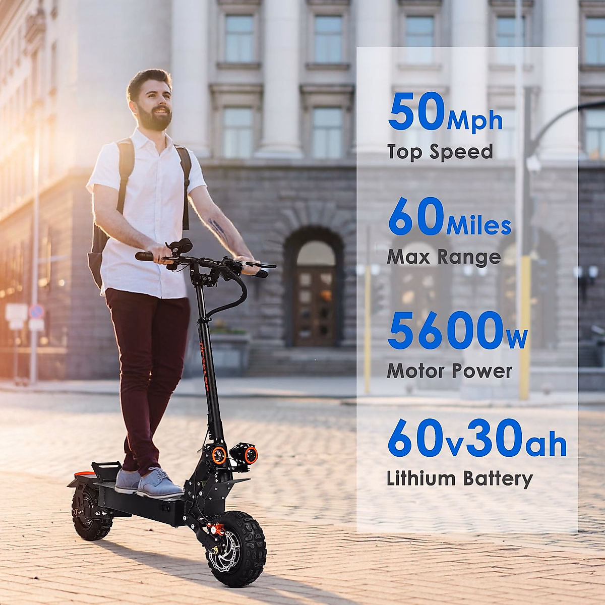 Adult Electric Scooter Series Dual Drive 5600W Motor, Max Speed 50mph, Max Range 50~56 Miles, All Terrain Off-Road Tires, Electric Scooter with Detachable Seat