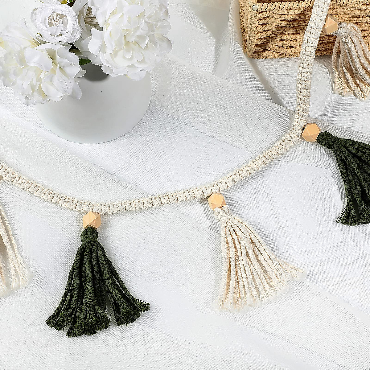 4 Pieces Macrame Woven Tassel Garland Decorative Tassels Banner Woven Tassel Hanging Garland Boho Tassel Wall Garland for Home Nursery Garden Classroom Decoration, 37.4 Inch