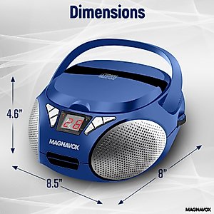 Magnavox MD6924 Portable Top Loading CD Boombox with AM/FM Stereo Radio in Black | CD-R/CD-RW Compatible | LED Display | AUX Port Supported | Programmable CD Player | (Blue)