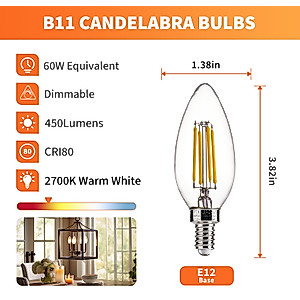 ALAMPEVER Chandelier Light Bulbs, 60W Equivalent Candelabra Bulb, E12 LED Bulb 2700K Soft White, 450LM, Candle Light Bulbs 6 Pack