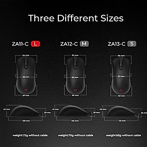BenQ Zowie ZA11-C Symmetrical Gaming Mouse | Professional Esports Performance | Driverless | Paracord Cable | Revisioned C-Features | Matte Black | Large Size