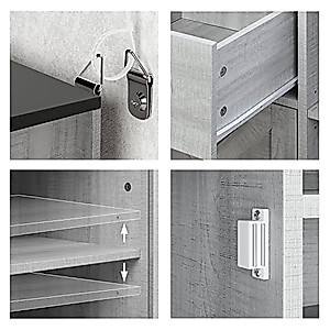 FOTOSOK Buffet Sideboard Bar Cabinet with Storage, 44.5” Farmhouse Buffet Server Bar Wine Cabinet with Removable Wine Racks, Wood Coffee Bar Cabinet Cupboard Table Dining Room Furniture Organizer