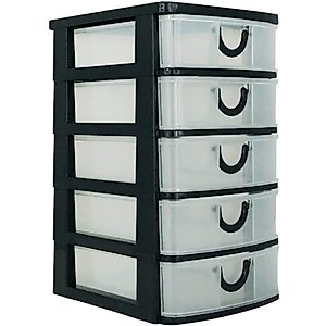 Massca 5 drawer storage organizer - Plastic dressers with drawers for Arts and Crafts, Small Tools, Sewing Accessories, Stationary, and Hardware, Compact Space Saving Small Plastic Drawers