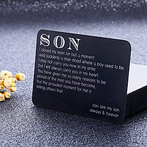 Son Gifts from Mom Dad Wallet Insert Card Birthday Graduation Inspirational Gift for Him Men Valentine Christmas Wedding Fathers Day Gift for Son Stepson Back to School Teen Boys 16 18 Adult Present