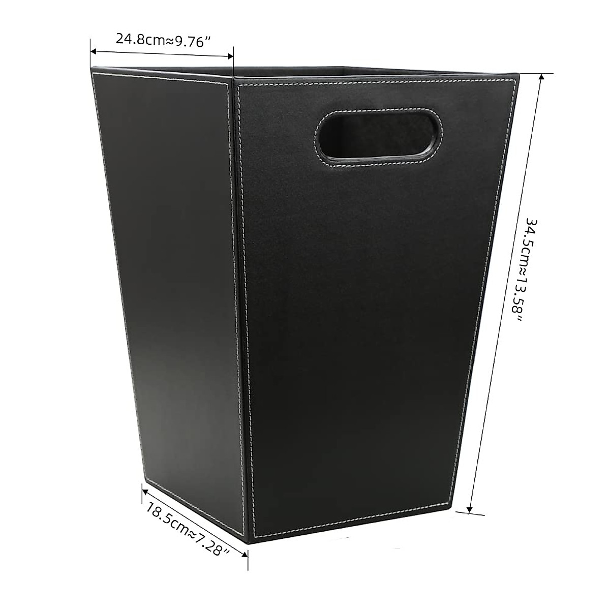 KINGFOM Classic Pu Leather Trash Can Wastebasket, Garbage Container Bin with Handles for Bathrooms, Powder Rooms, Kitchens, Home, Office and and High Class Hotel Square Black