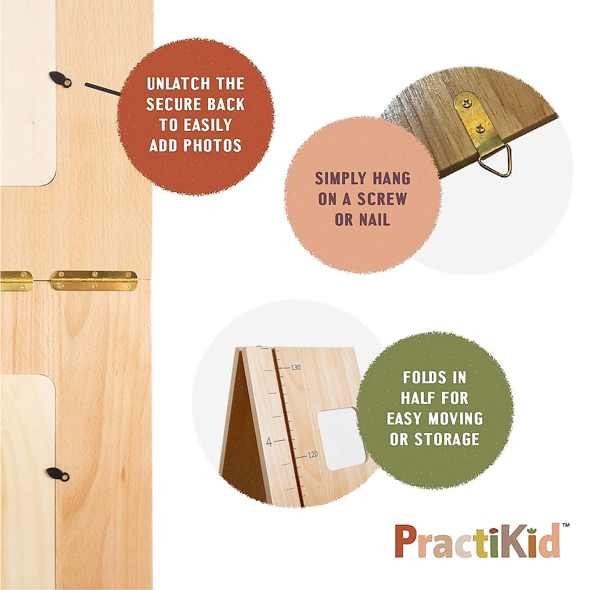 Kids Beech Wood Wall Growth Chart with Photo Windows. Capture Growth Milestones with Pictures. Neutral Wooden Decor Height Ruler Keepsake Gift for Babies, Boys or Girls