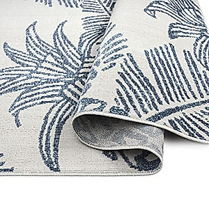 Tommy Bahama Malibu Pineapple Coastal Indoor/Outdoor Area Rug, Ivory/Navy, 5'3"x7'3"