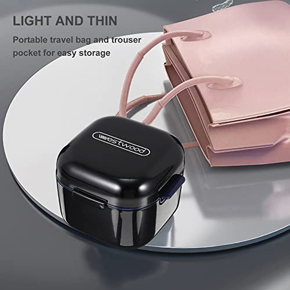 Yardwe Denture Bath Case Cup Box Portable False Teeth Holder Storage Soak Container Orthodontic Retainer Case with Strainer Basket for Travel Cleaning Black