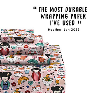 CENTRAL 23 Girls Wrapping Paper Birthday - 6 Sheets of Pink Gift Wrap - Cute Japanese Character - For Women Friends Her - Sushi Ramen - Comes with Fun Stickers