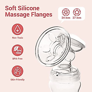 Electric Breast Pump, Portable Breast Pump with 2 Modes 9 Levels, Double Electric Breast Pump with 24mm 27mm Massage Flanges, Strong Suction hands free breast pump, come with 4 Breastmilk Storage Bags