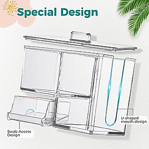LENNXIER Q Tips Holder Cotton Pads Holder Cotton Balls Swab Holder Container with Lid 4-Grid Q-tip and Cotton Ball Holder Makeup Pad Box Cosmetic Storage Case,Acrylic Crystal Clear