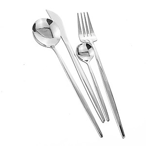 Dnalrhoi 24-Piece Silver Korean Silverware Sets Mirror Polished Stainless Steel Modern Flatware Cutlery Set Service for 6 Including Forks Spoons Knives Kitchen(Silver)