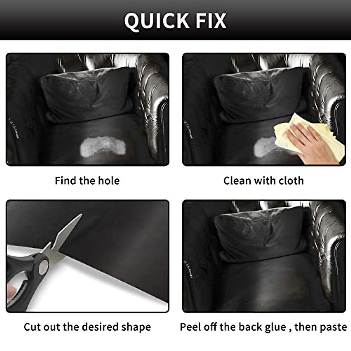 Leather Repair Patch 8×11 inch Strong Adhesive Repair Tape, Anti Scratch Patch for Couch, Sofas, Car Seat, DIY Furniture Upholstery, Handbags, Jackets First Aid Stick On Patch(Black)