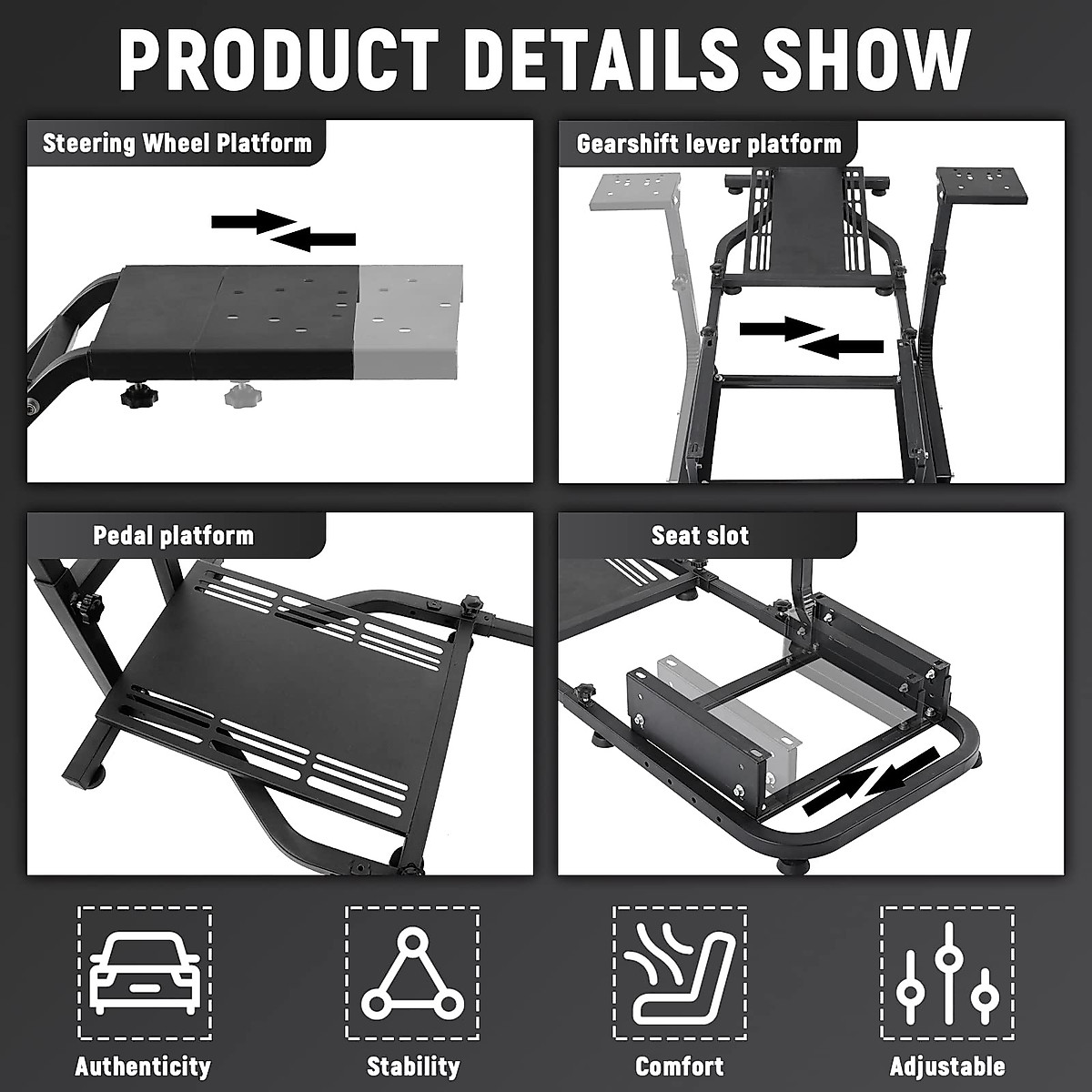 Gazzyt Racing Simulator Cockpit Stand with Red Racing Chair Adjustable Racing Wheel Stand fit for Logitech G27 G29 G920, Thrustmaster T300 T300RS T248, Without Wheel Pedal and Shifter
