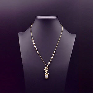 18K Gold Baroque Pearl Necklace For Women Dainty Simple Leaf Pendant Natural Real Freshwater Pearl Jewelry Wedding Charm Mother Birthday Gifts Bridesmaid Hanging Jewelry (Baroque)