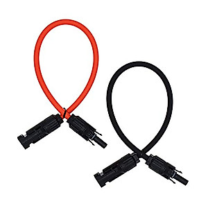 1 Pair Black + Red 10AWG(6mm²) Solar Panel Extension Cable Wire Connector Solar Adaptor Cable with Female and Male Connectors (1 FT-2)