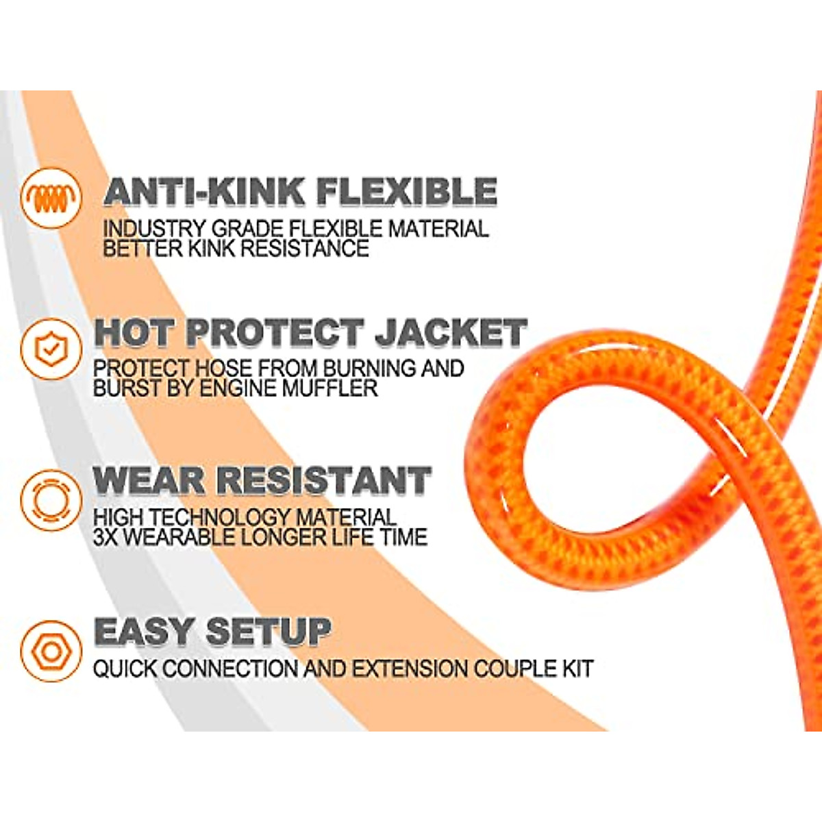 YAMATIC Pressure Washer Hose 50 ft Anti-Kink Flexible, Extension Power Washer Hose 3200 PSI X 1/4", M22 to 3/8" Quick Connect Couplers for Replacement (PU Wear-Resistant Jacket)