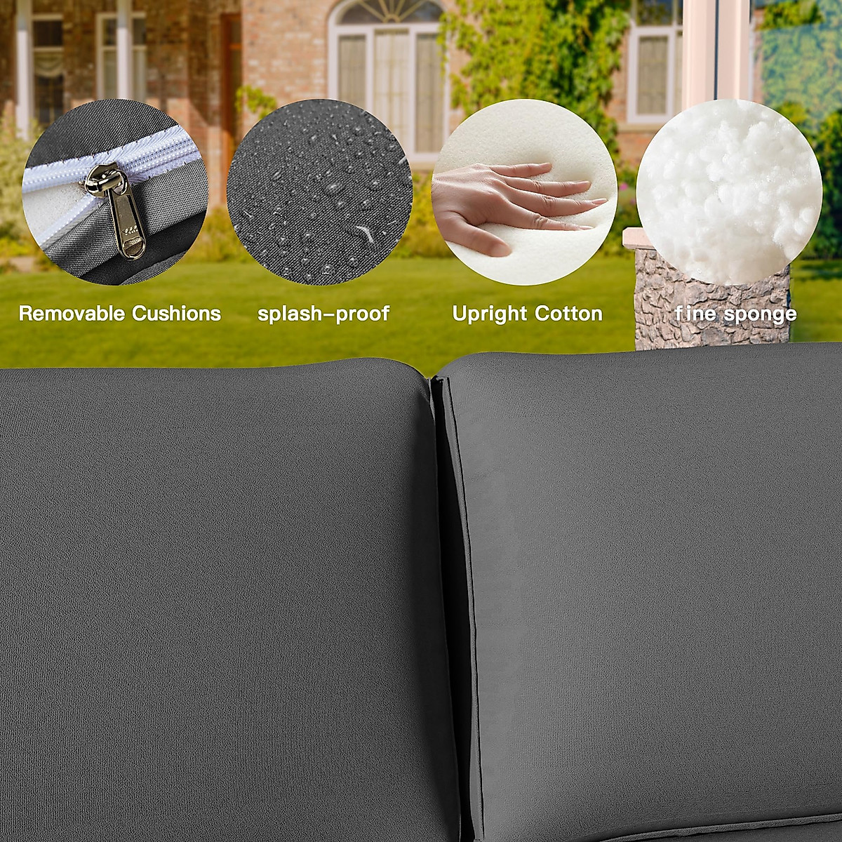 Halmuz 7 Piece Outdoor Patio Furniture Set with Propane Fire Pit, High Back PE Wicker Rattan Outdoor Sofa Conversation Set,Sectional Furniture Patio Set w/Tempered Glass Top Table&Gas Fire Pit(Grey)