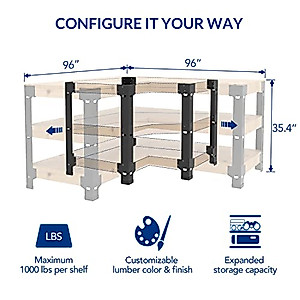 FLEXIMOUNTS Universal Steel Workbench Kit 5 Legs L Shaped Heavy Duty Work Bench for Garage Storage Shelving Workbenches Frame Black Customizable Work Table Brackets, Lumber Not Included