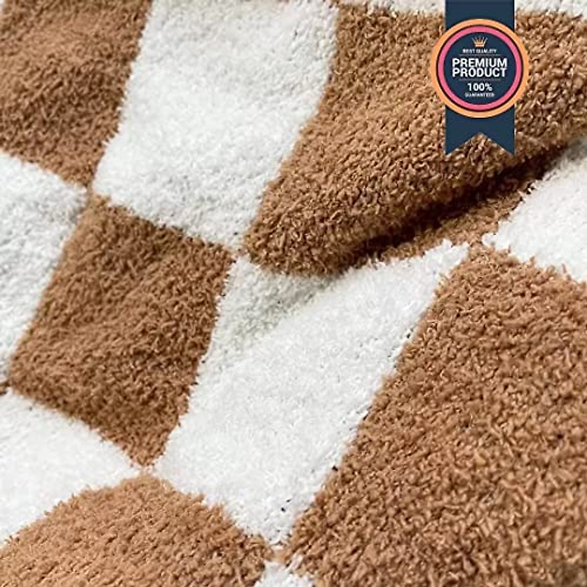 Luxury Fuzzy Blanket Checkerboard Blanket Lightweight Throw Blanket - Super Soft Warm Cozy Microfiber Blanket for Chair, Sofa, Couch, Bed, Camping, Travel (Orange Khaki)