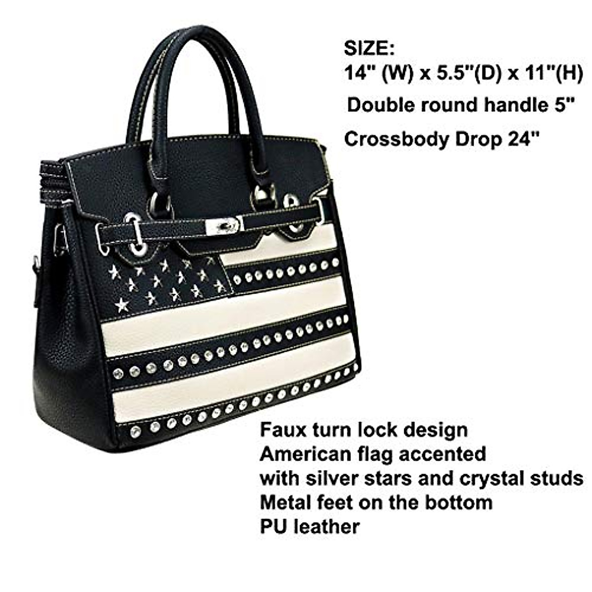 Montana West Western Bling Collection Satchel Handbag Top Handle Purse Concealed Carry (Black Spiritual Cross Patriotic)