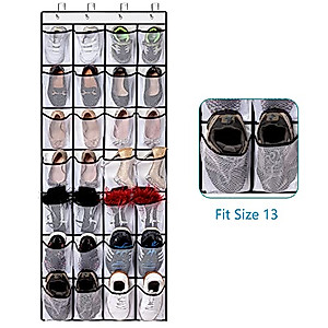 REGELETO 28 Pocket Over the Door Shoe Organzier, Hanging Shoe Rack for Door Large Capacity Shoe Organizer Holder with 4 Metal Hooks (White-2Pack)