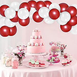 Red and White Balloons, 50pcs 12 Inch Latex Pearlized White and Burgundy Red Balloons, White and Maroon Balloons for Valentine's Day Party Supplies Decoration