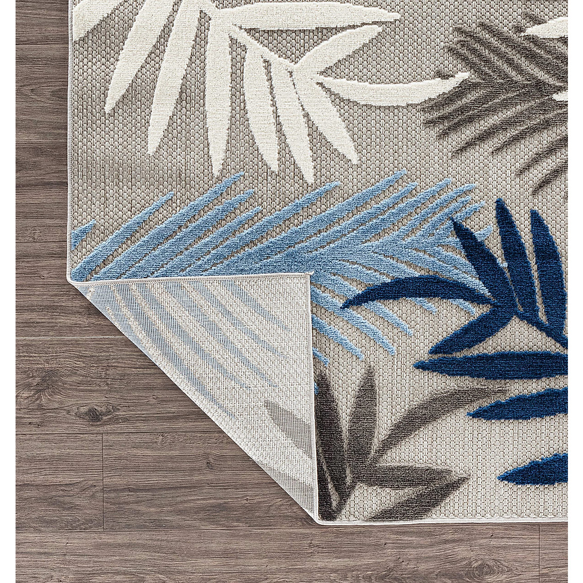 Rugshop Evora Palm Frond Non-Shedding Patio Deck Backyard Indoor/Outdoor Area Rug 5' x 7' Blue