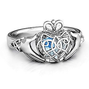 Sterling Silver Caged Hearts Celtic Claddagh Ring by JEWLR