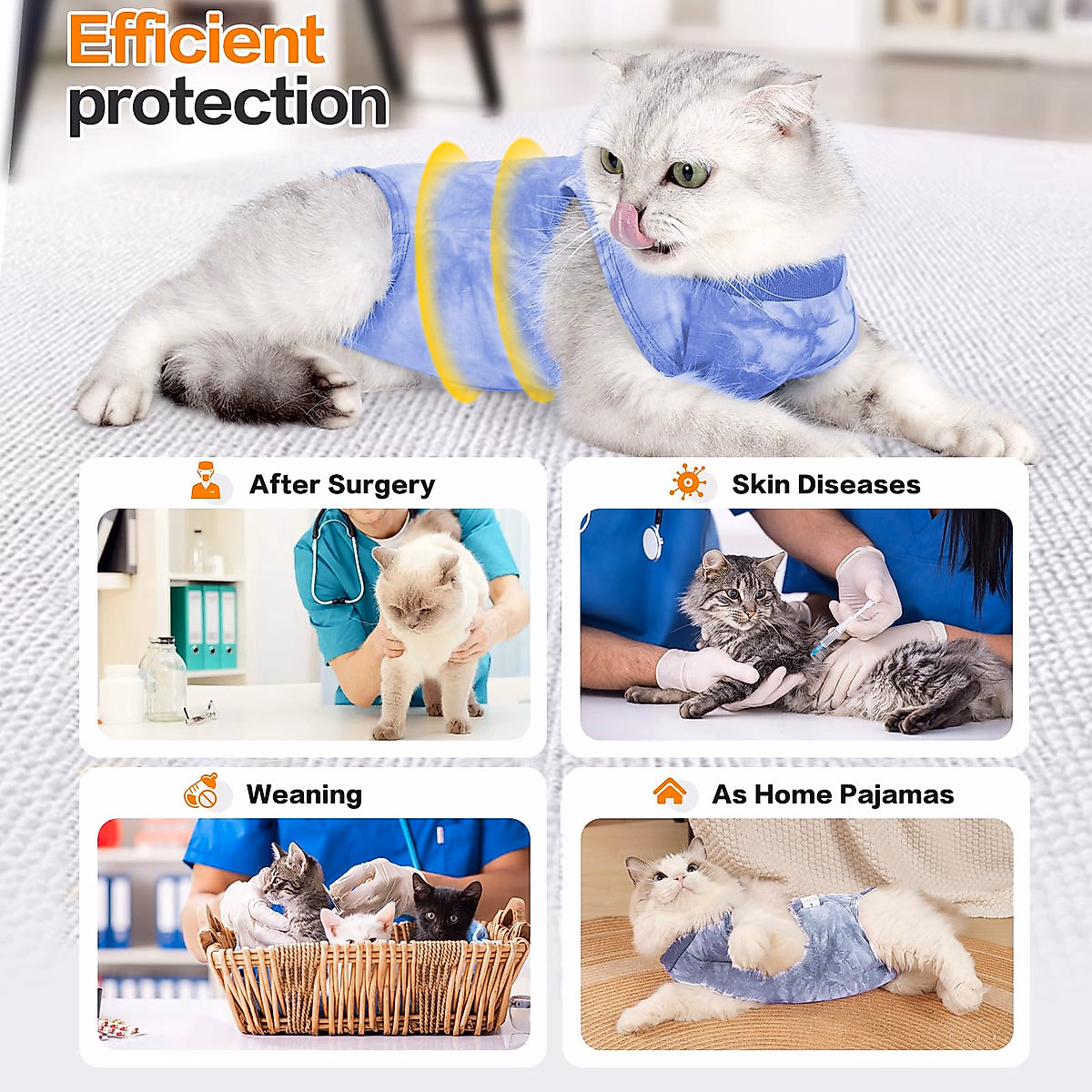 Cat Recovery Suit After Surgery, Cat Recovery Wear for Abdominal Wounds Cat Onesie Cone E-Collar Alternative,Blue M