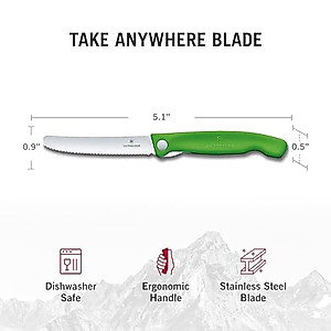 Victorinox Swiss Classic Foldable Paring Knife, Wavy Edge Green 4.3 in