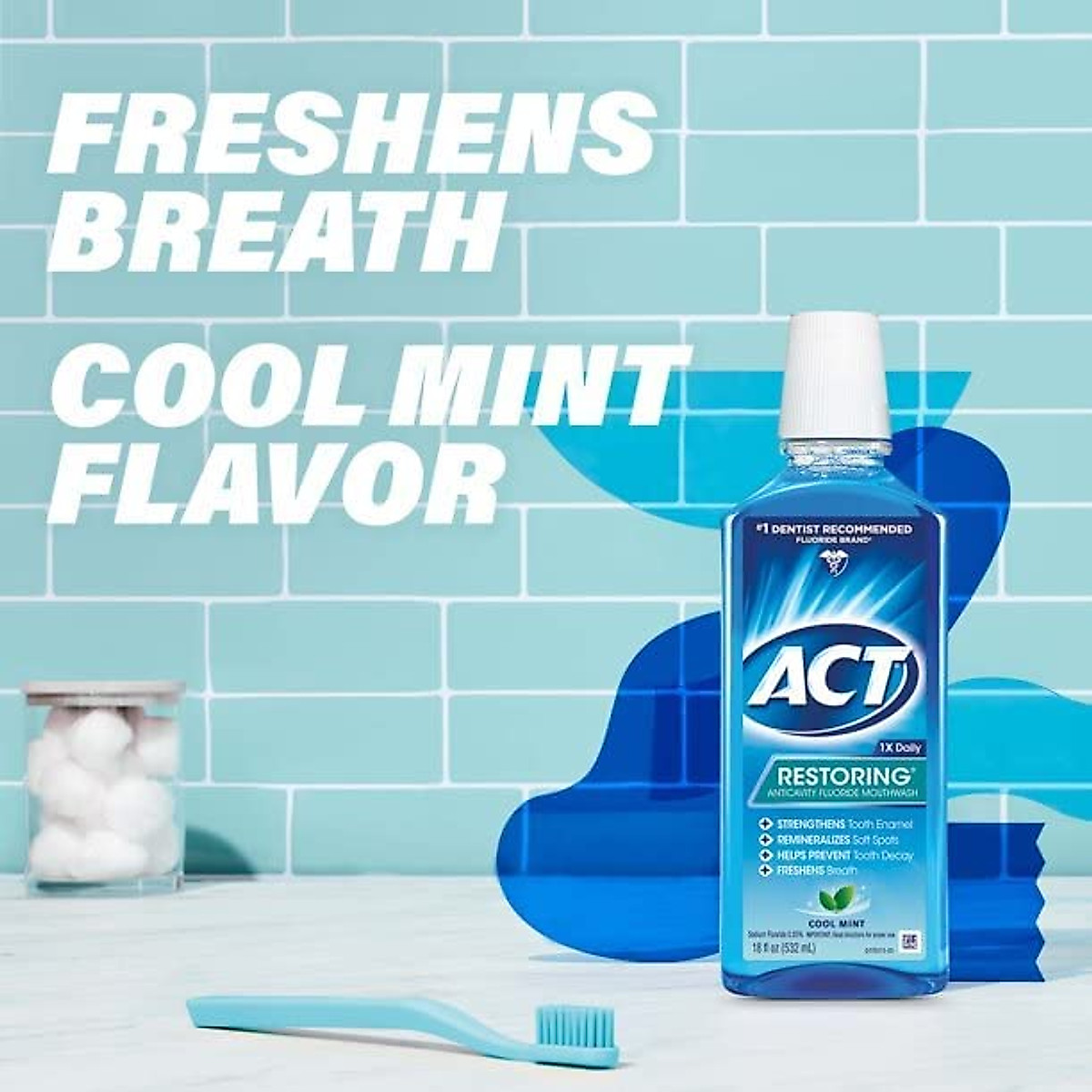 ACT Restoring Anticavity Fluoride Mouthwash Cool Mint 18 oz (Pack of 3)