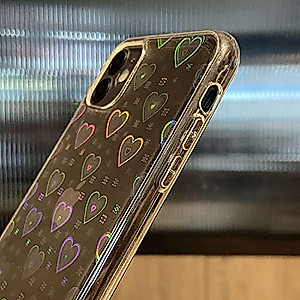 SmoBea Compatible with iPhone 12 Mini Case, for Laser Glitter Bling Heart Soft & Flexible TPU and Hard PC Back Shockproof Cover Women Girls Heart Pattern Phone Case (Rainbow Heart/Clear)