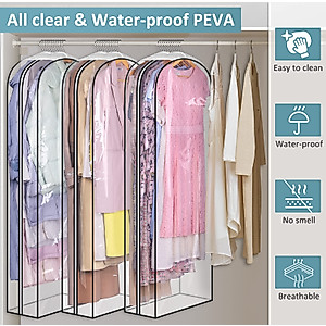 AOODA 10" Gusseted Dress Bags for Gowns Long, 60" All Clear Garment Bags for Hanging Clothes Storage, Large Hanging Clothing Bag for Closet Dress Cover for Coats (3 Packs)