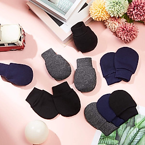 4 Pairs Newborn Baby Mittens Infant No Scratch Mittens Gloves 0-6 Months (Gray, Navy Blue, Black, Dark Gray)