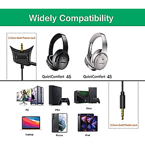 XBERSTAR Microphone Cable Compatible with Bose QuietComfort 45(QC45) Headphones with Volume Control & Mute Switch for PC, Laptop, PS4 PS5 Xbox One Controller (Black)