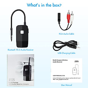 Giveet Bluetooth V5.3 Receiver for Home Stereo, Wireless Audio Adapter for Speaker/Home/Car Stereo Music Streaming Sound System, Support 3.5mm AUX RCA Jack, 20 Hours Playtime, Dual Devices Connection