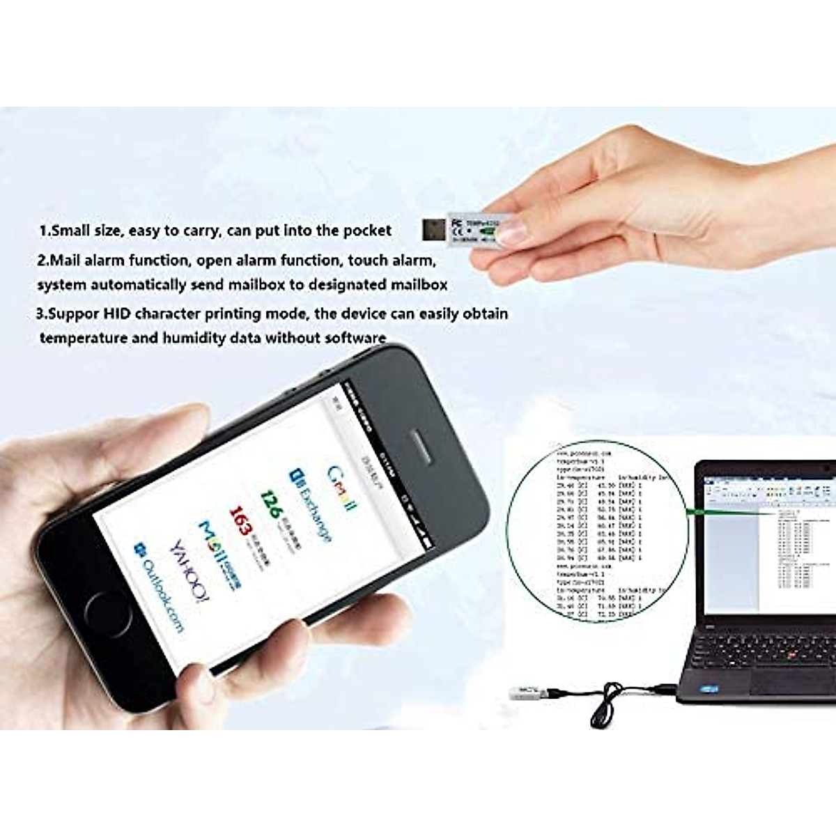 PCsensor USB Temperature Humidity Meter Monitor Indoor Outdoor Thermometer Humidity Automatic Induction Measure Recorders Data Acquisition Loggers Ambient Humidity Storage Long-Range (TEMPerX232)