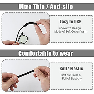 PEUTIER 4pcs Eyeglass Ear Cushions, Soft Knitted Cotton Anti Slip Temple Pads Eyeglass Temple Tips Sleeve Eye Glasses Ear Grippers Eyewear Retainer for Sunglasses, Glasses Accessories (Black)