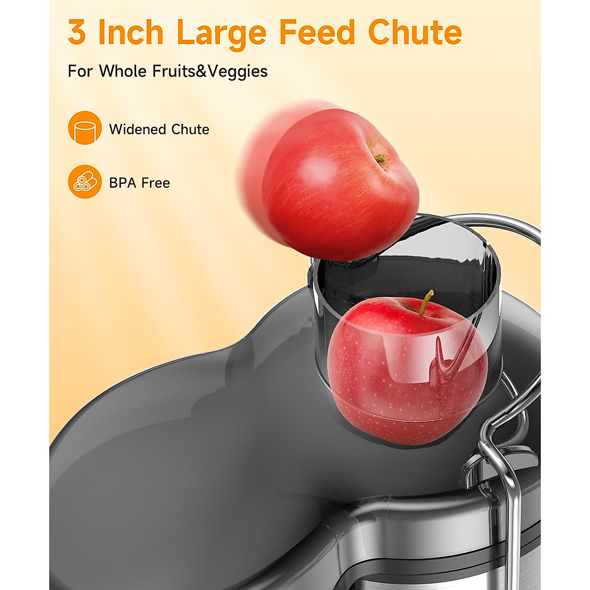 Juicer, 600W Juicer Machine with 3 Inch Wide Chute for Whole Fruits, High Yield Juice Extractor with 3 Speeds, Easy to Clean with Cleaning Brush, Compact Centrifugal Juicer Anti-drip